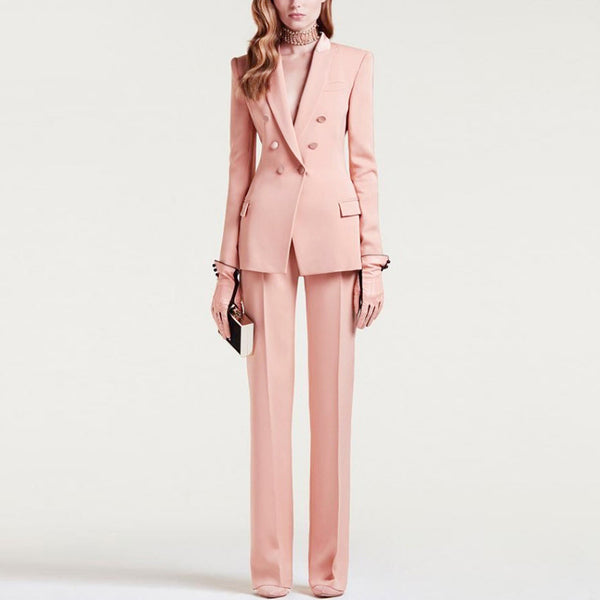 Two Piece Pantsuit - Women Double Breasted Two-piece Pantsuit ...